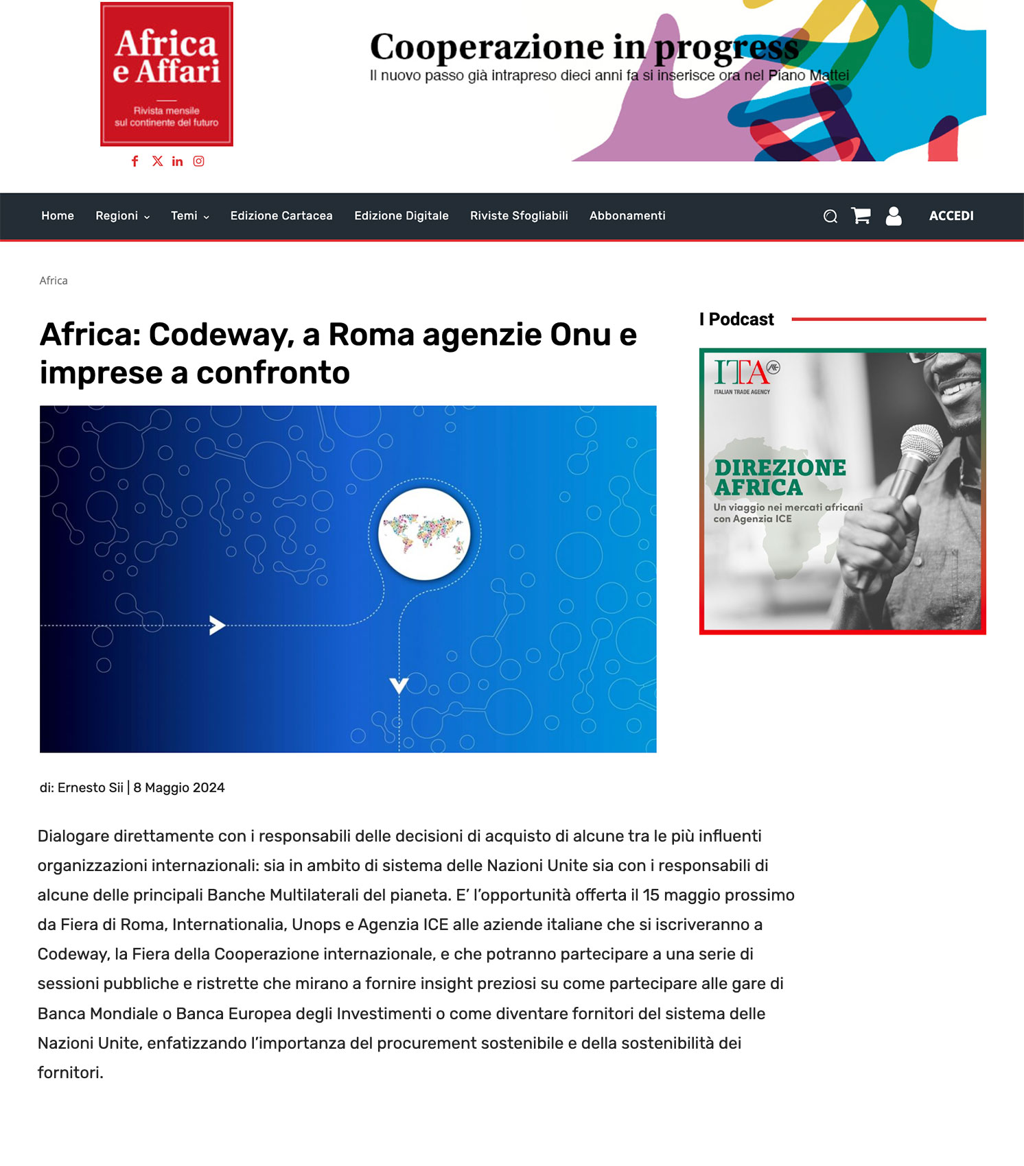 Africa e Affari - Africa: Codeway, a Roma agenzie Onu e imprese a confronto - CodewayExpo