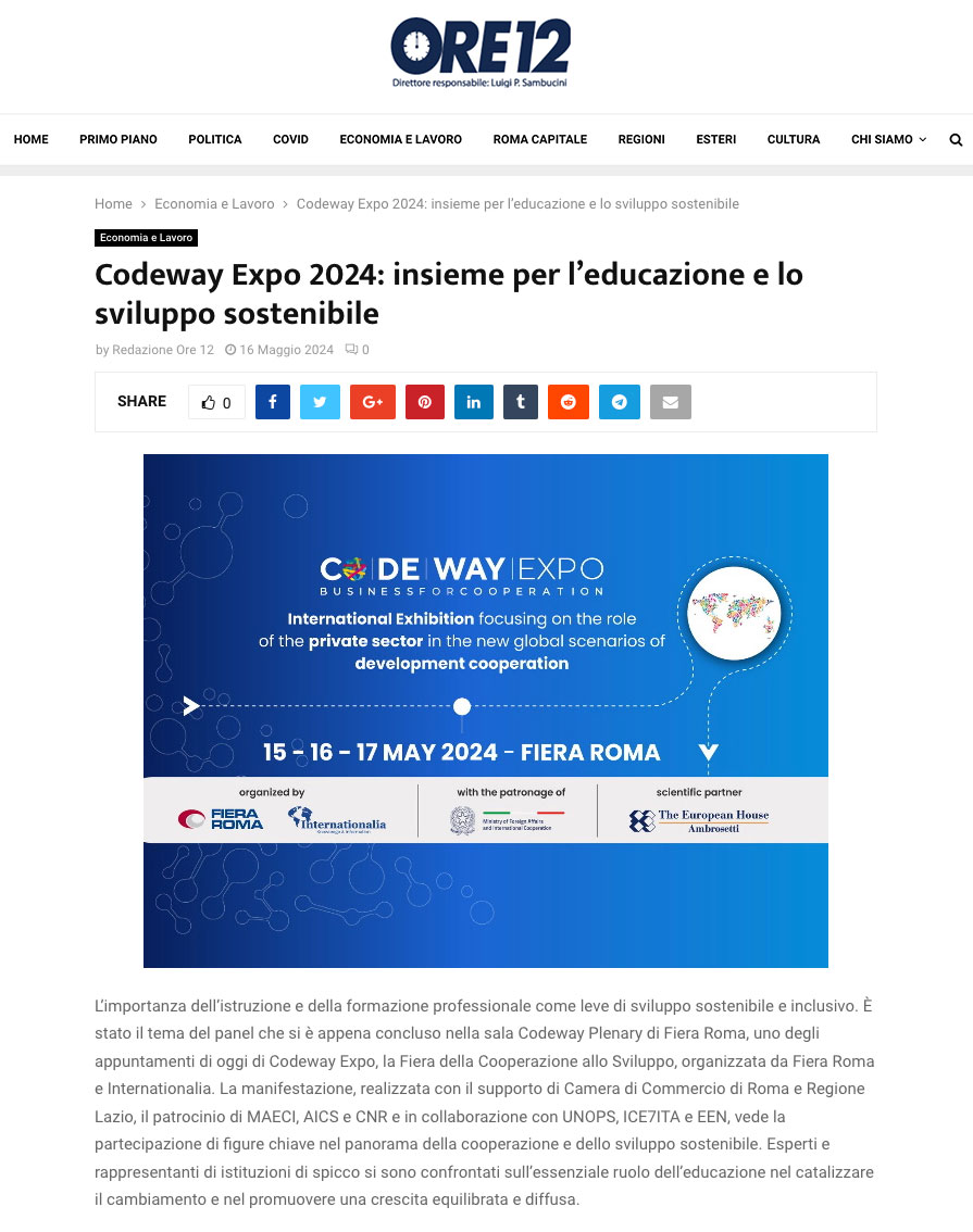 Ore12 - Codeway Expo 2024: insieme per l’educazione e lo sviluppo sostenibile - CodewayExpo