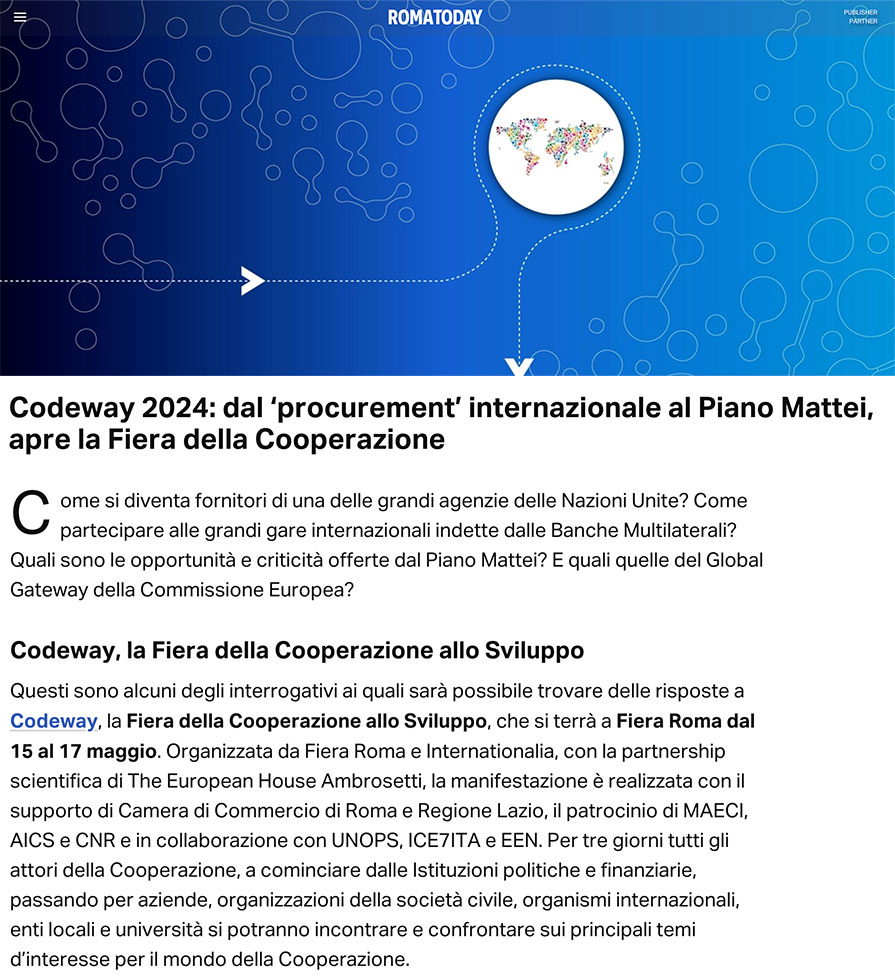 RomaToday - Codeway 2024: dal ‘procurement' internazionale al Piano Mattei, apre la Fiera della ...